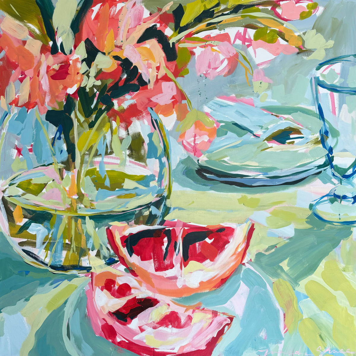 Pomegranates and Flowers, 36 x36" – Maddie Grace Art
