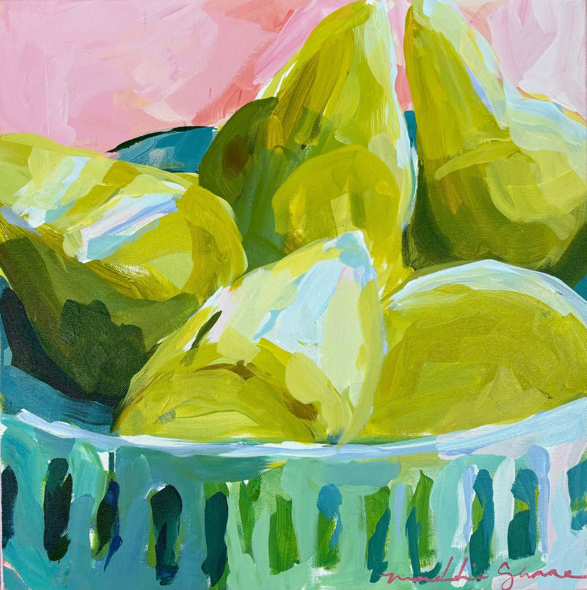 Pears on Pink, 16x16" – Maddie Grace Art