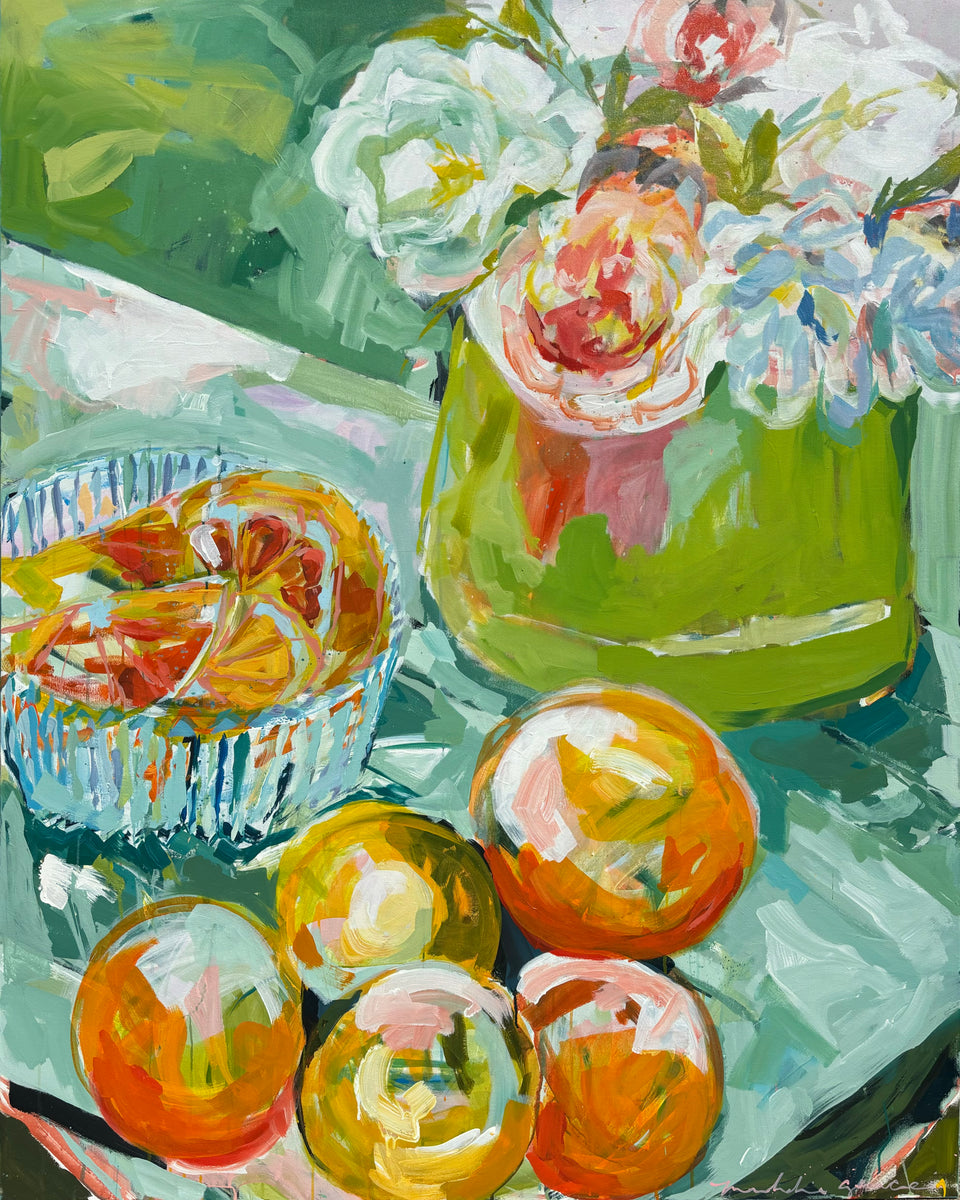 ORANGE, CRYSTAL, AND FLOWERS, 60x48" – Maddie Grace Art